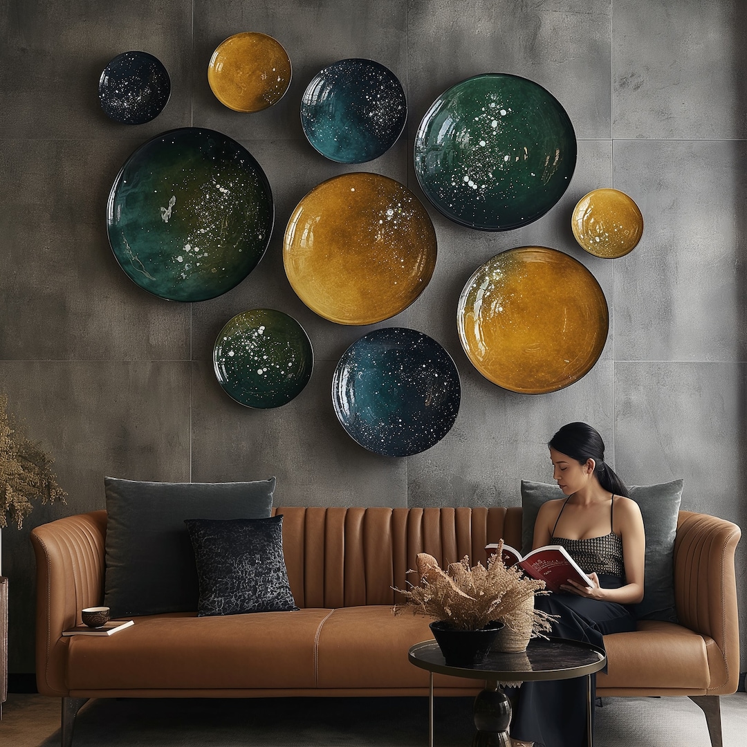 Hand-painted Cosmic Wall Art Custom Large Ceramic Plate Set Bespoke ...