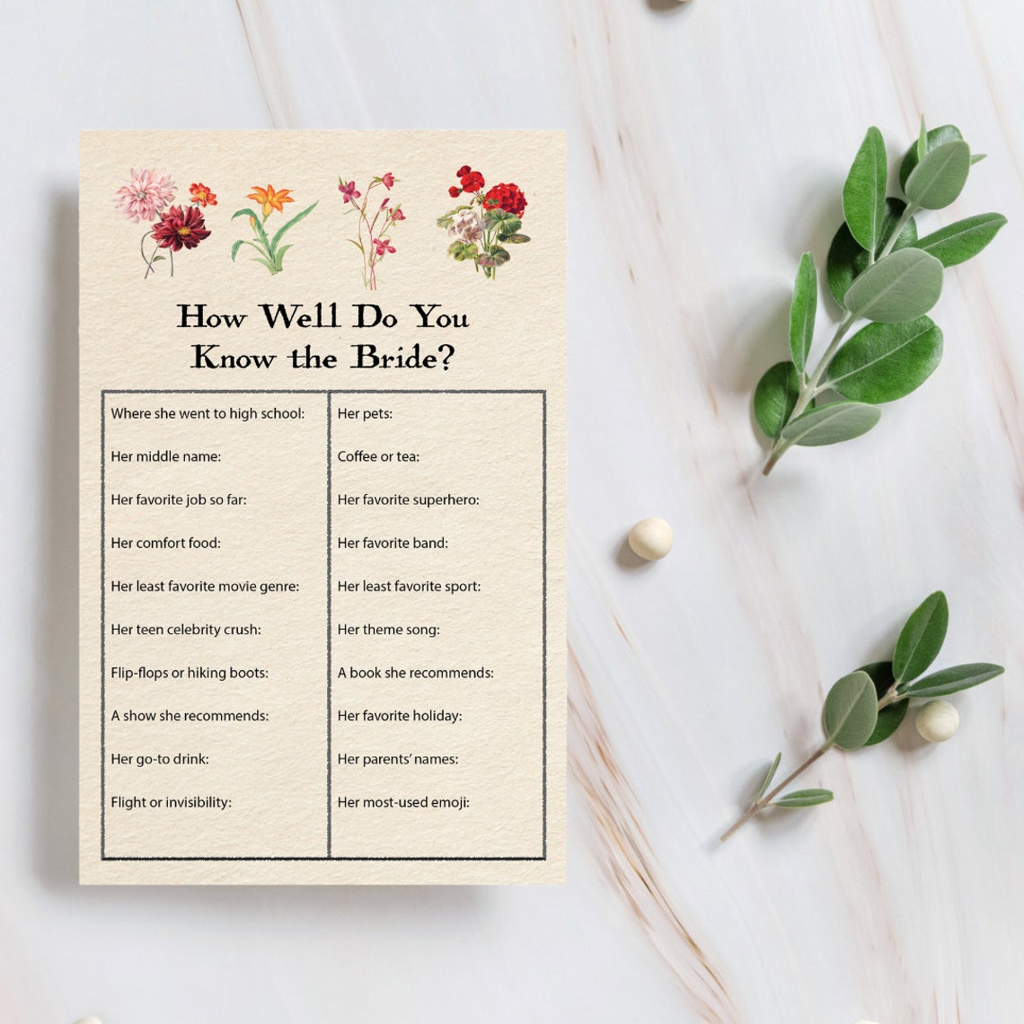 Vintage Botanical Bridal Shower Games / Instant Download / Bridal Bingo ...