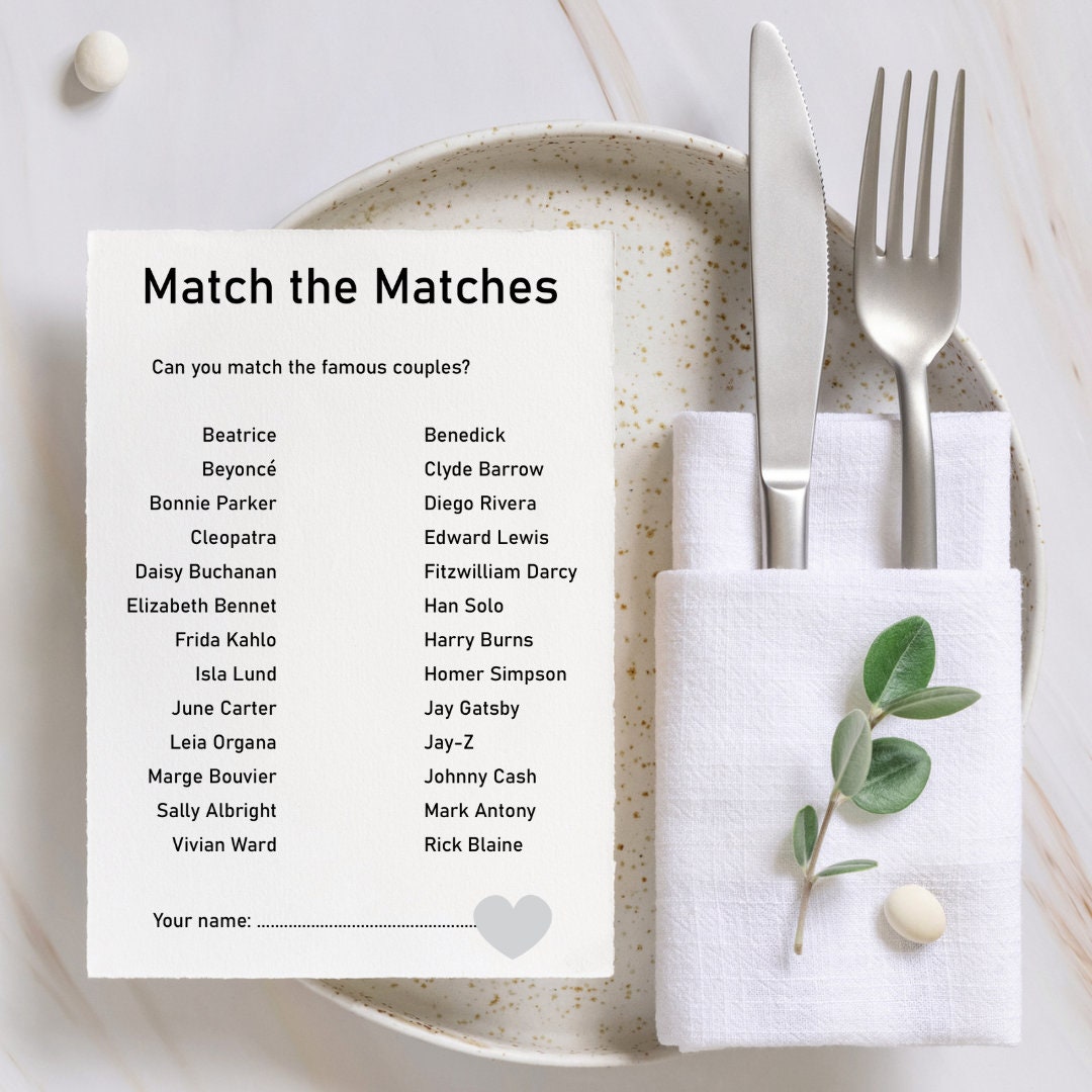 Famous Couples Matching Game for Bridal Showers / Instant Download - Etsy