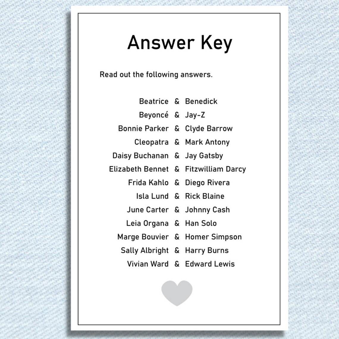 Famous Couples Matching Game for Bridal Showers / Instant Download - Etsy