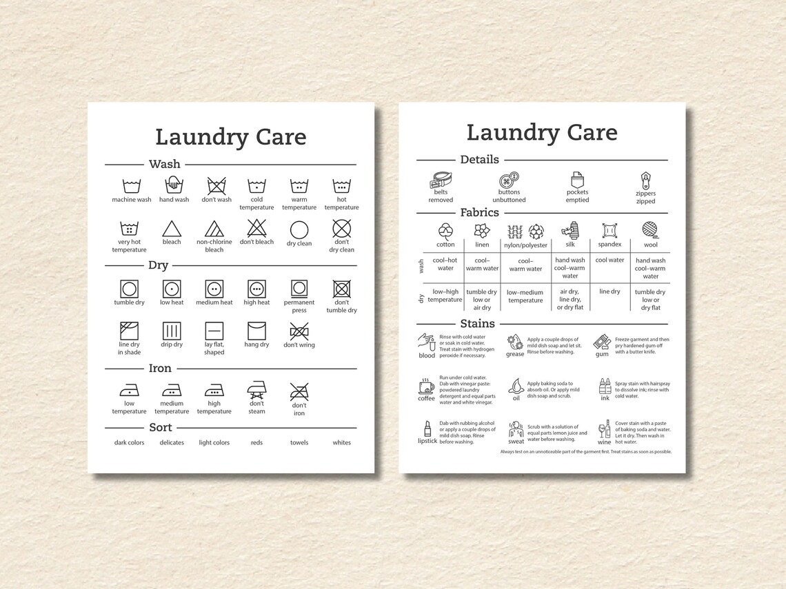 Laundry Symbol Guide Prints: Stain Removal Chart (PDF & SVG ...
