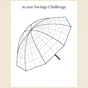 1000-dollar Savings Challenge Tracker / Umbrella Savings Challenge ...