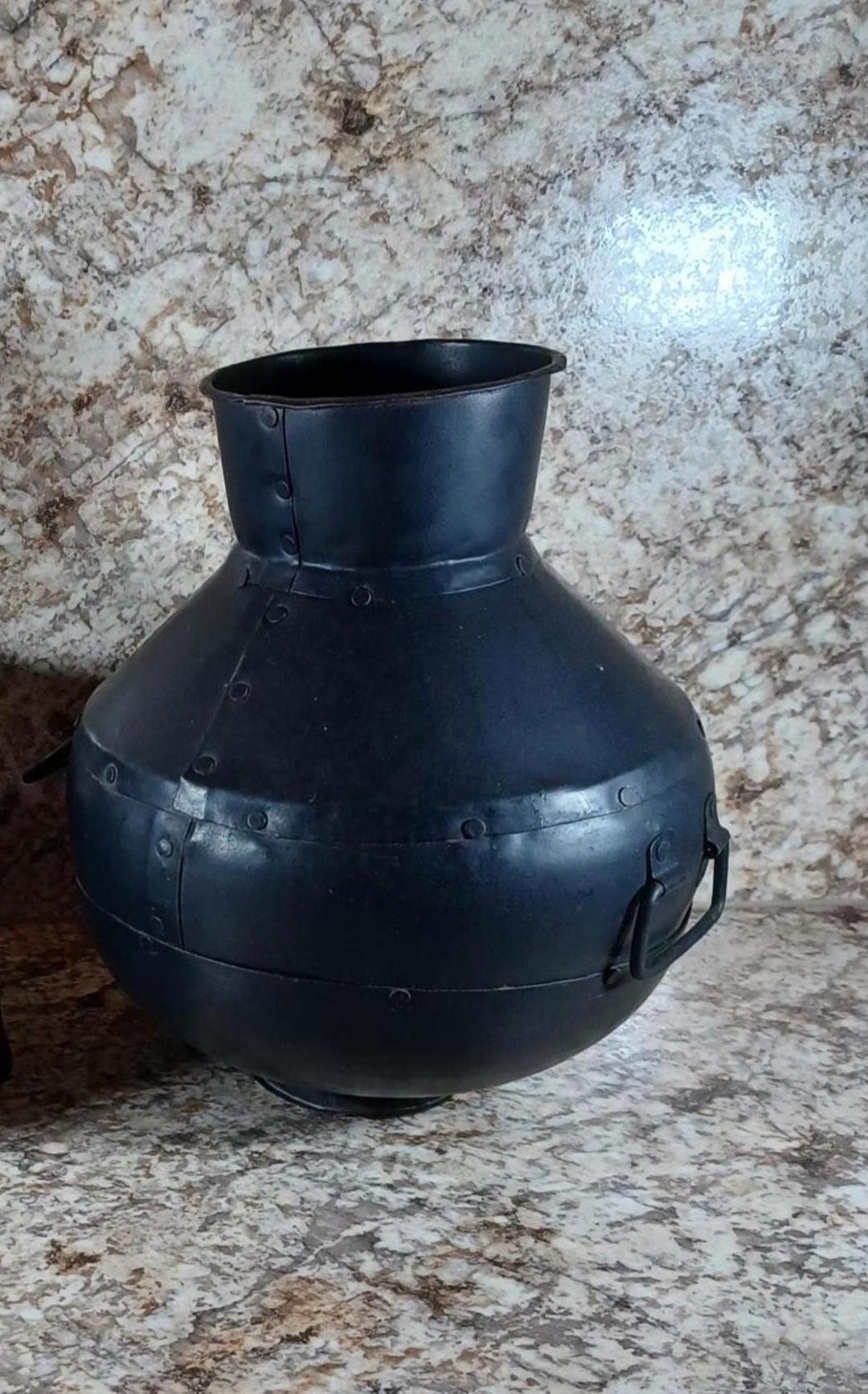 Vintage Black Rustic Indian Water Pot, Metal Planter, Boho Decor ...