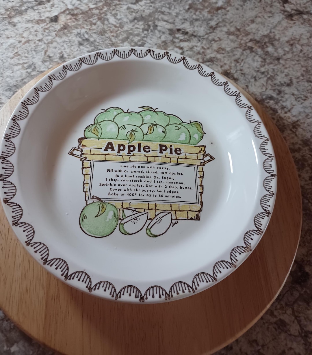 Vintage Ceramic Pie Plate - Apple Pie Recipe - 10 1/2" Deep Dish Pie ...