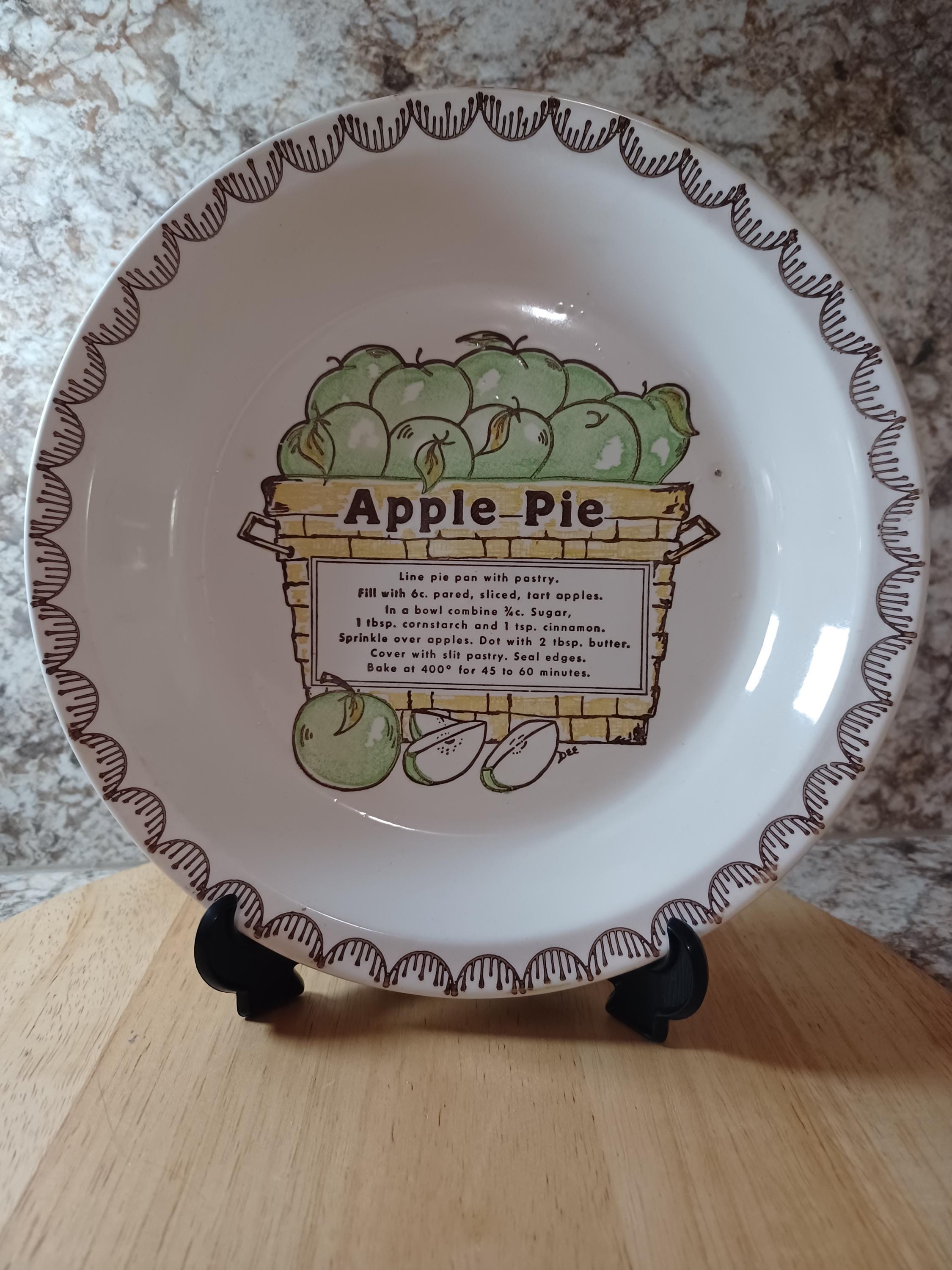 Vintage Ceramic Pie Plate Apple Pie Recipe 10 1/2 Deep Dish Pie Plate ...