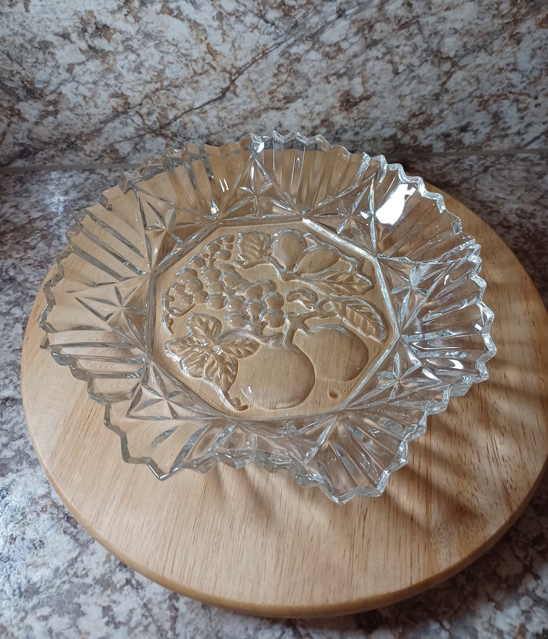 Vintage Federal Glass Pioneer Clear Glass Ruffled Edges Fruit in Center ...
