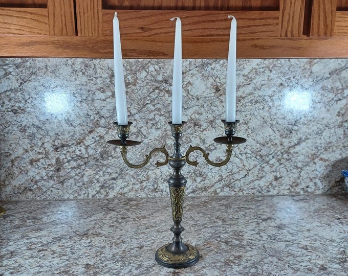 Vintage Brass Candelabra, Small Candelabra, Holds 3 Candles, Mcm,bo-ho ...