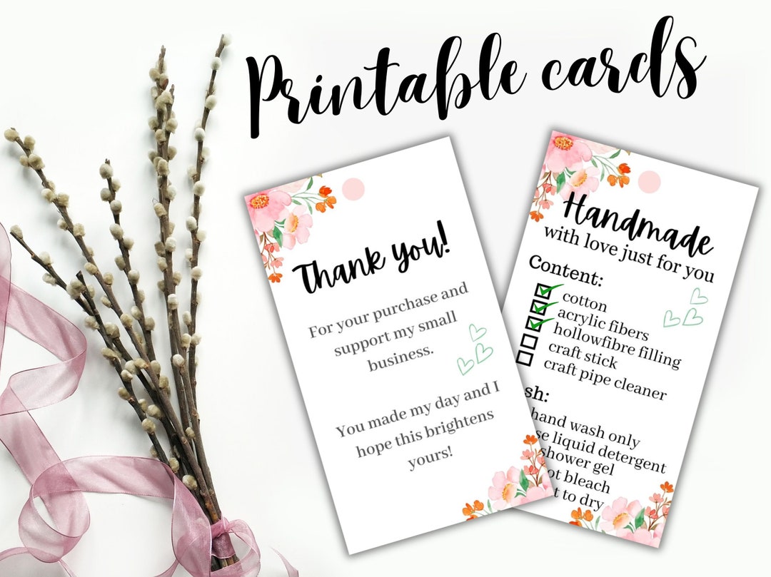 Printable Care Cards and Thank You Cards for Handmade Items ...