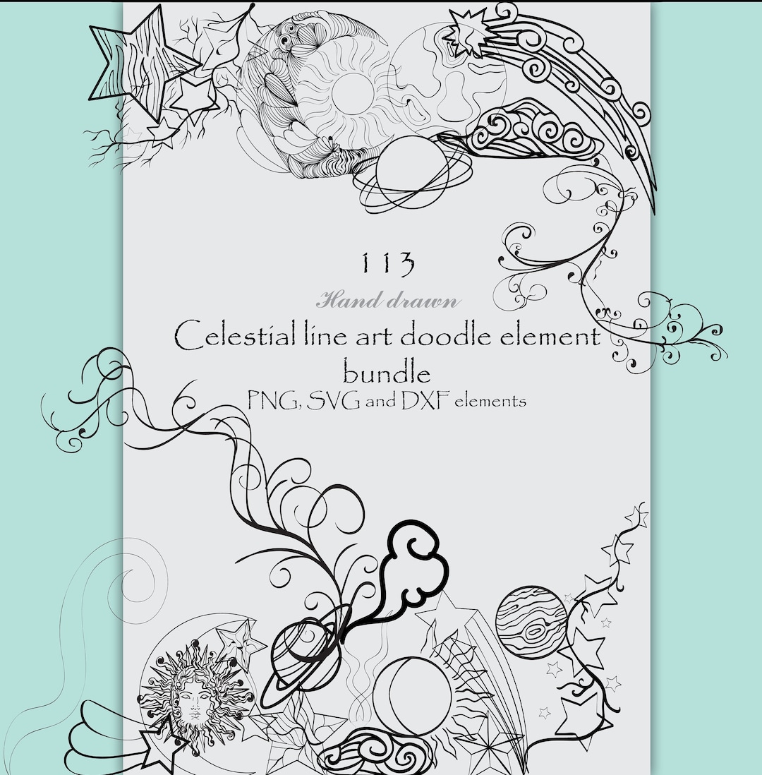 Hand Drawn Celestial Line Art Elements - Etsy