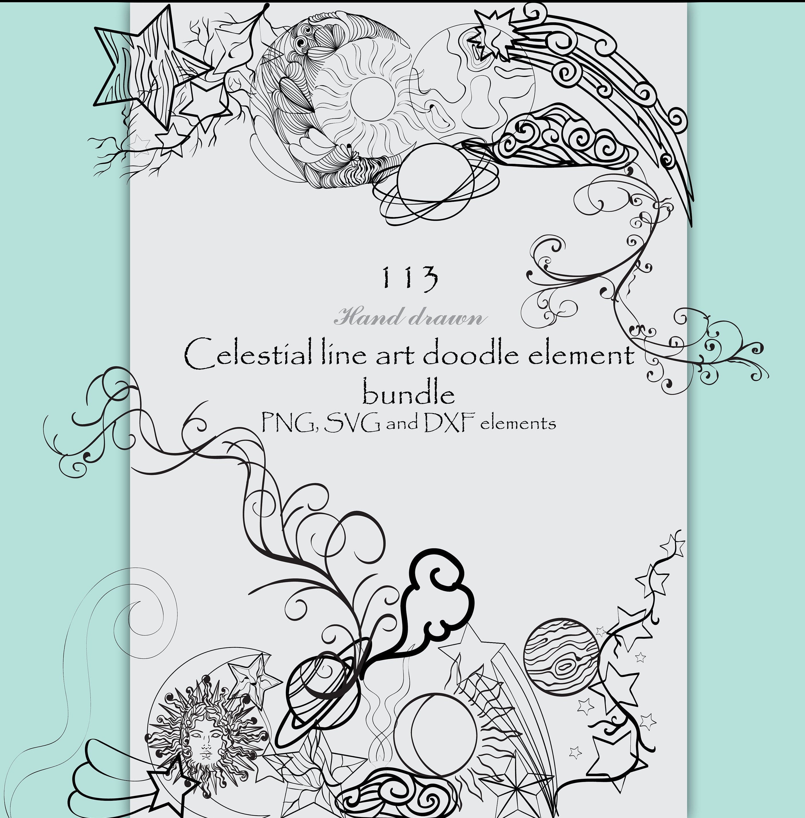 Hand Drawn Celestial Line Art Elements - Etsy