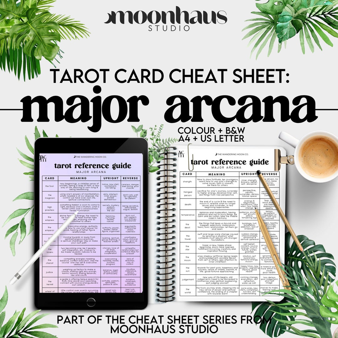 Tarot Cheat Sheet Printable PDF: Major Arcana Tarot Cards - Etsy Australia