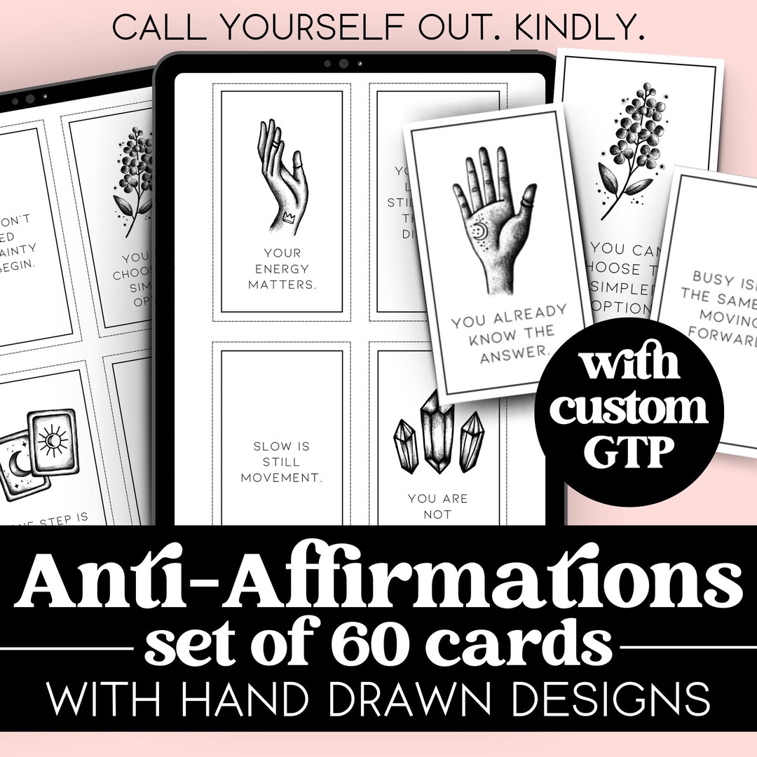 Anti Affirmation Cards, Printable Oracle & GPT: Hand-illustrated, for ...