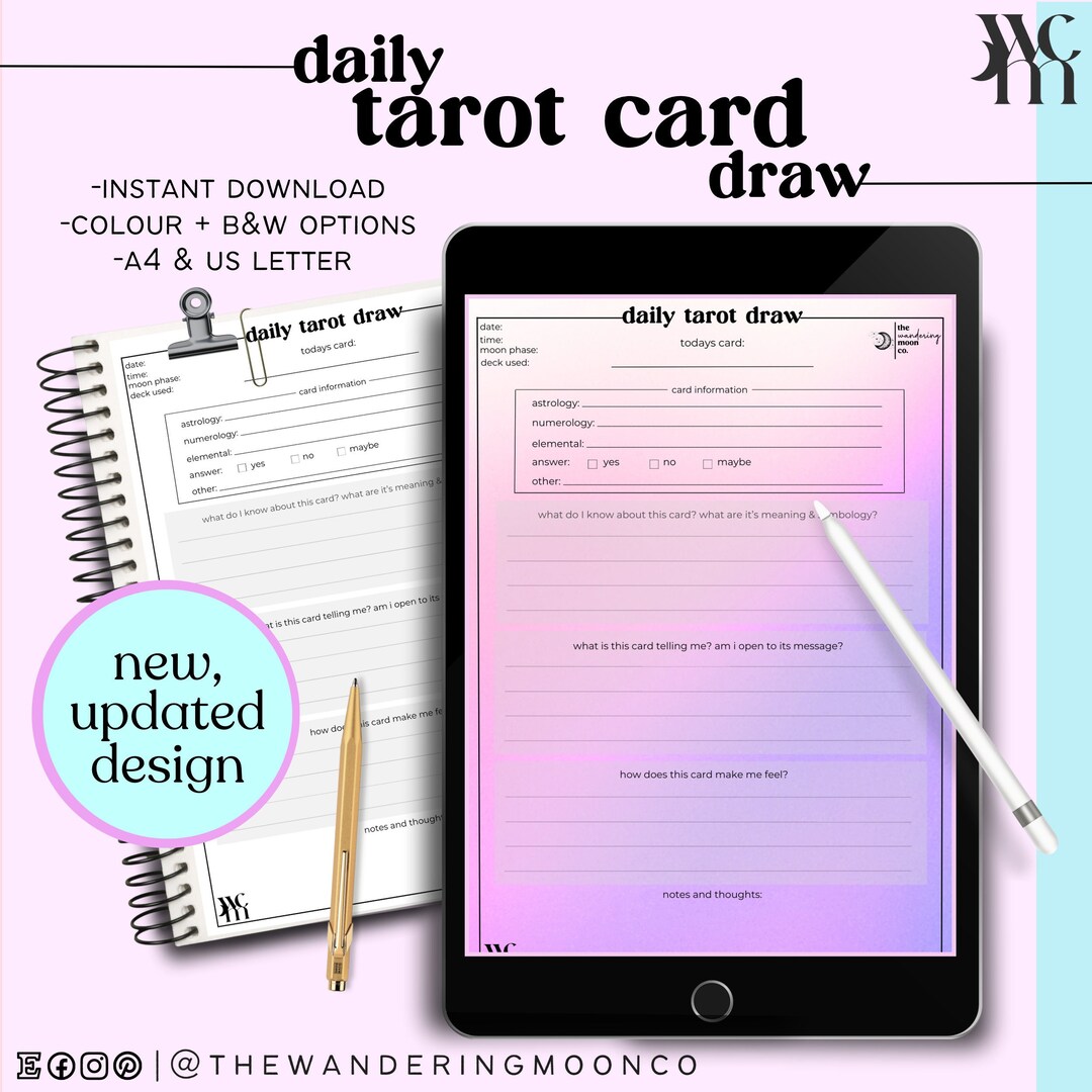 Tarot Card Journal Page || Divination Daily Draw Record PDF Printable ...