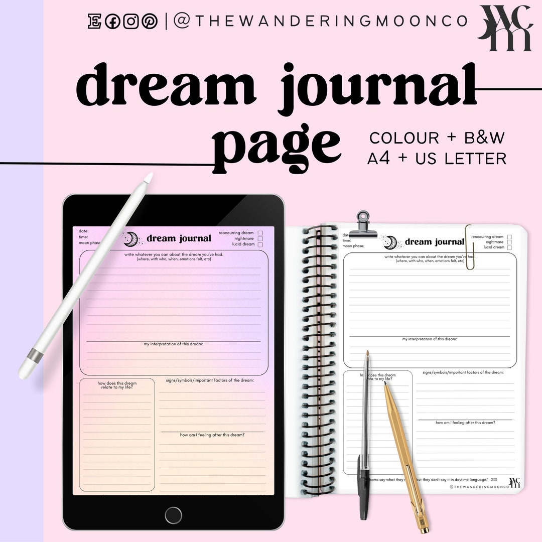 Dream Interpretation Journal Page Diary PDF Colour, B&w, A4, Us Letter ...