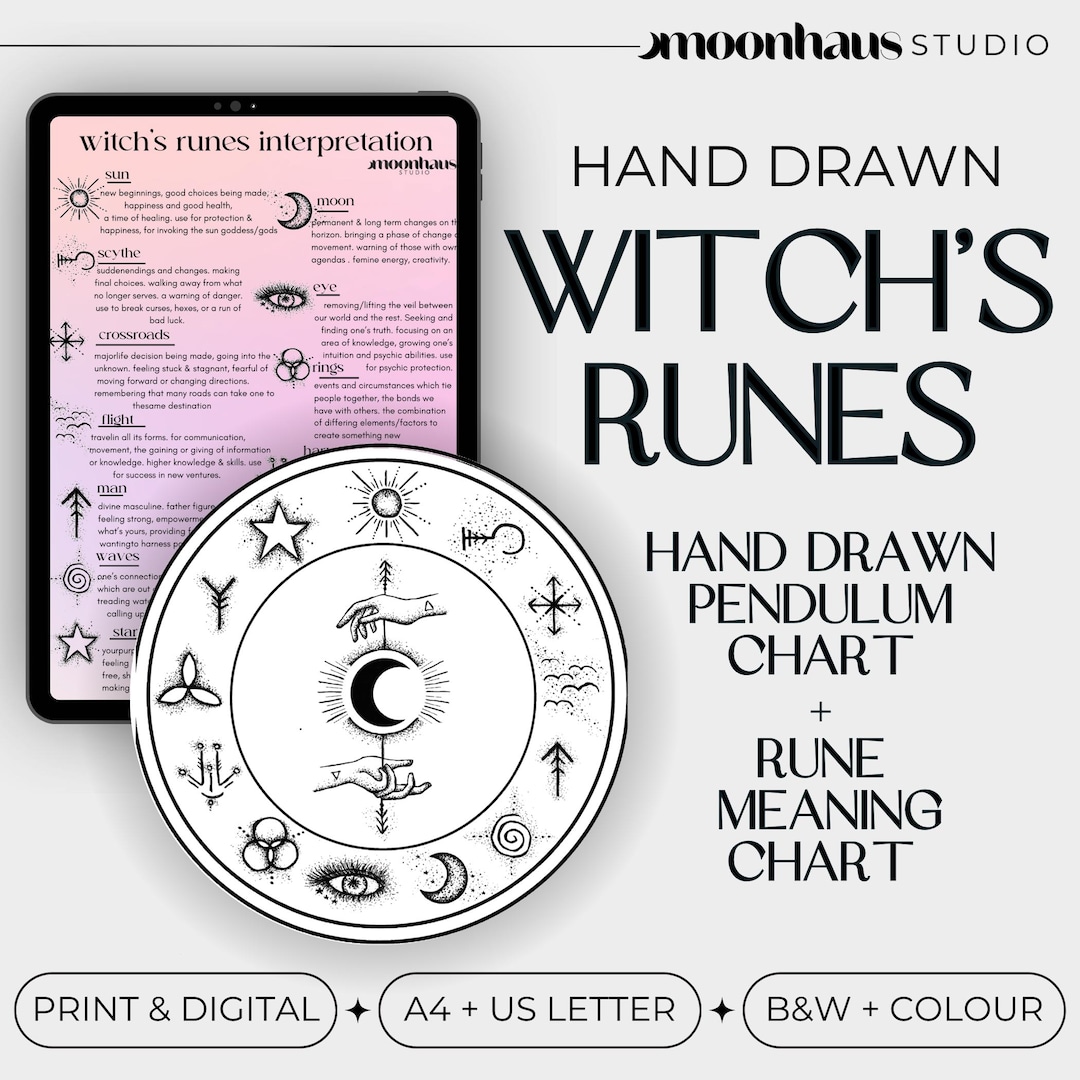 Witch Runes Pendulum Chart | Divination and Rune Meanings, Digital ...