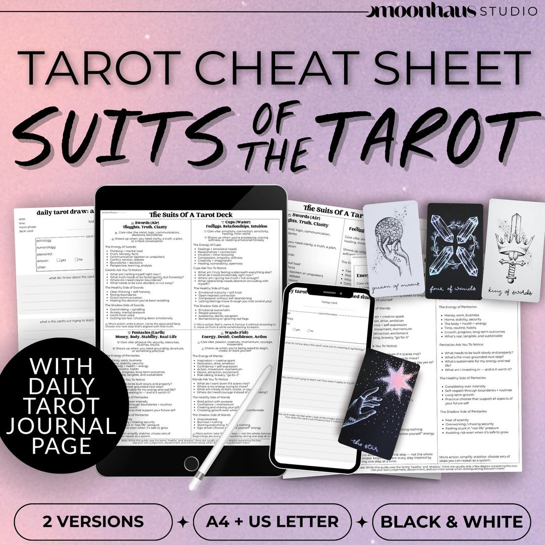 Tarot Cheat Sheet | Suits of Tarot Deck Guide | Printable Reading ...