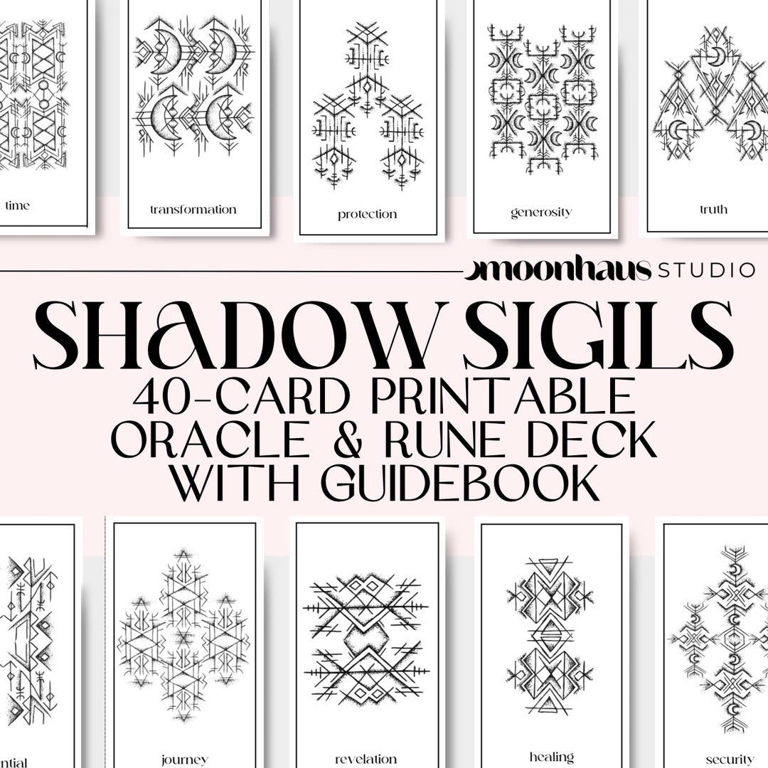 Printable Oracle Cards PDF | Hand Drawn Rune Sigil Deck With Guidebook ...