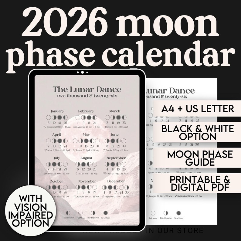 2026 Moon Phase Calendar Printable • Lunar Planner PDF • Witchy ...