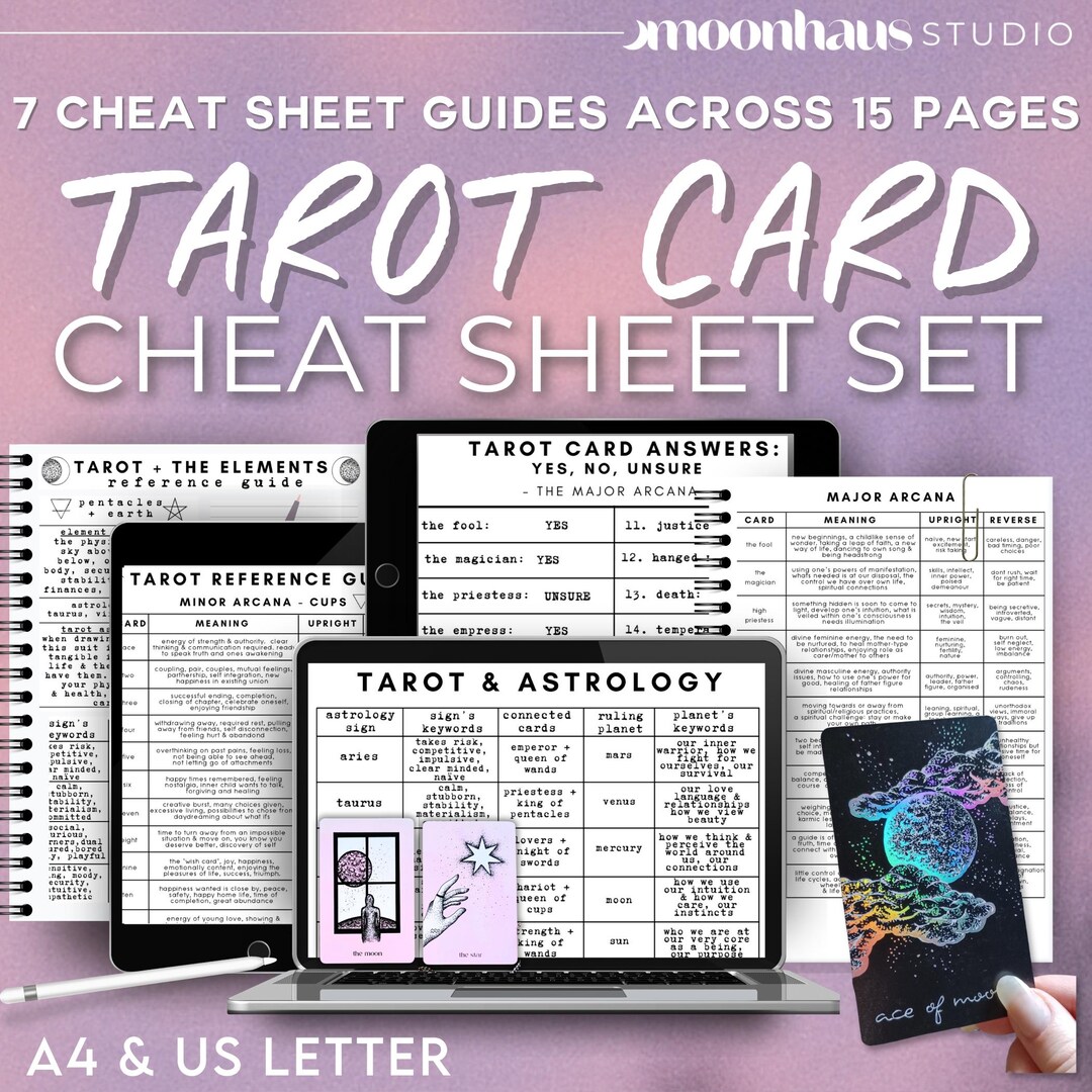 Tarot Cheat Sheet Bundle: Astrology, Numerology, Card Meanings (digital ...