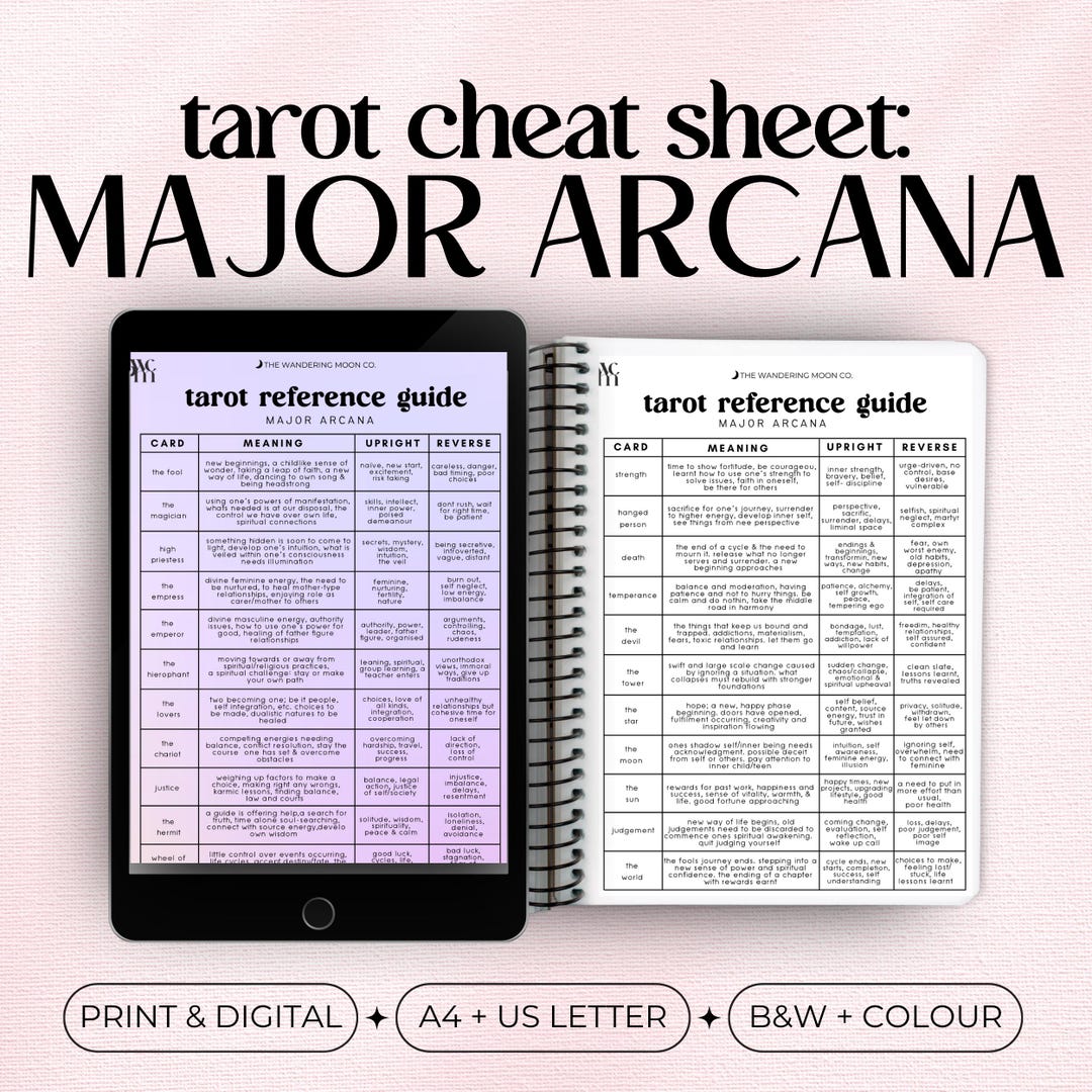 Tarot Cheat Sheet Printable PDF: Major Arcana Tarot Cards, Digital Download Journal Page ...