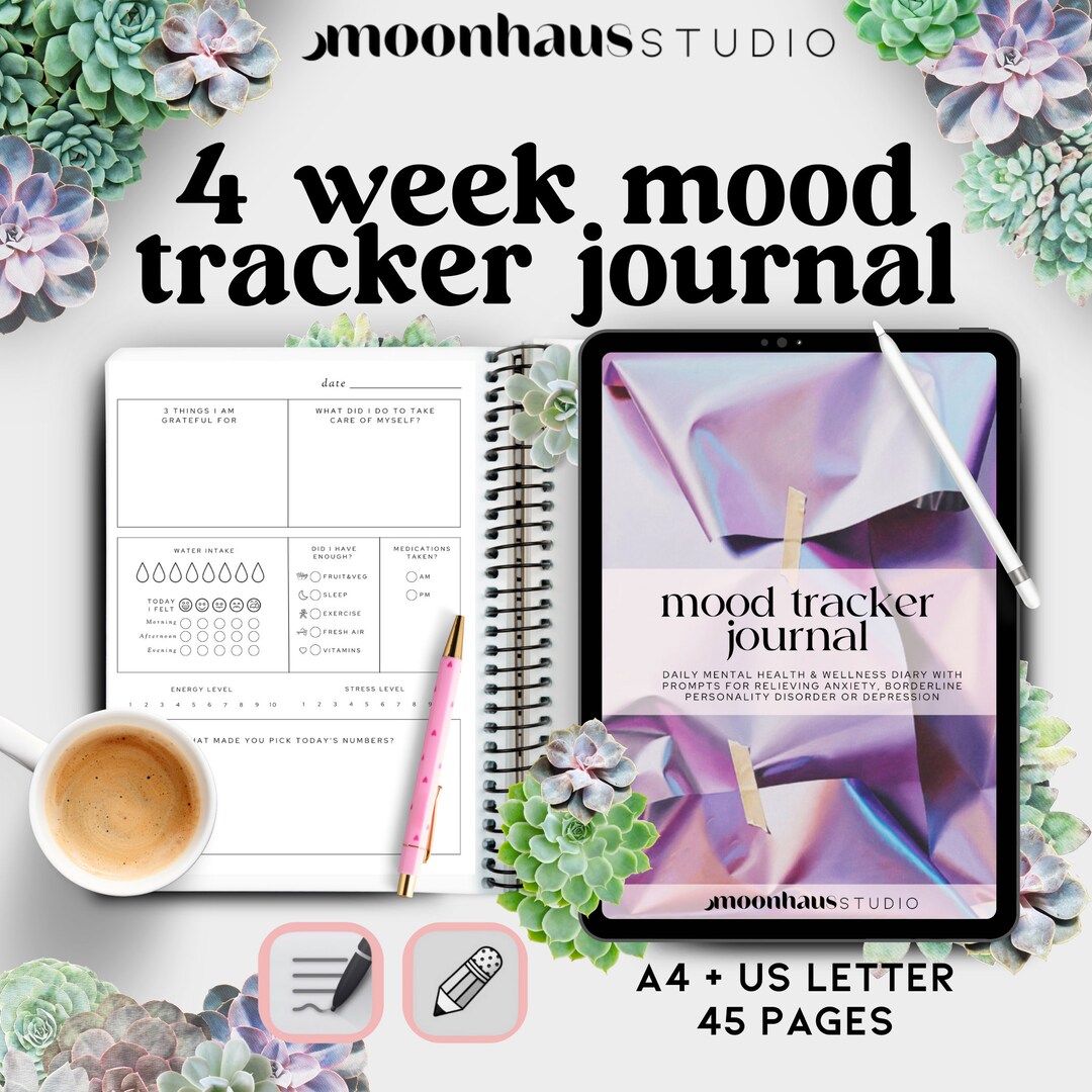4-week Mood Tracker Journal: Mental Health and Wellness, Chronic Pain ...