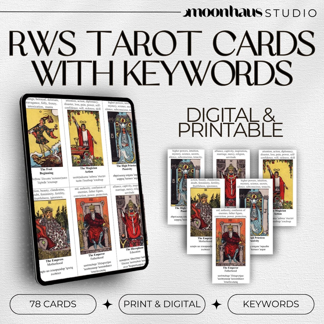 Printable Tarot Classic Deck, Digital Cards With Keywords for Beginners ...