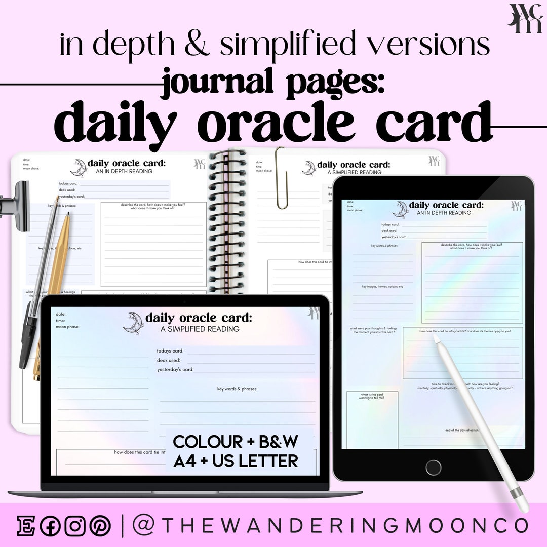 Oracle Card Daily Reading Journal Page: Digital With Printable, Colour ...