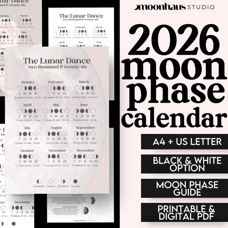 2026 Moon Phase Calendar Printable • Lunar Planner PDF • Witchy ...