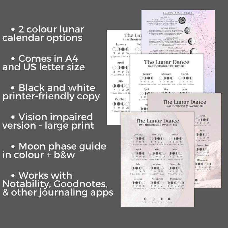 2026 Moon Phase Calendar Printable • Lunar Planner PDF • Witchy ...