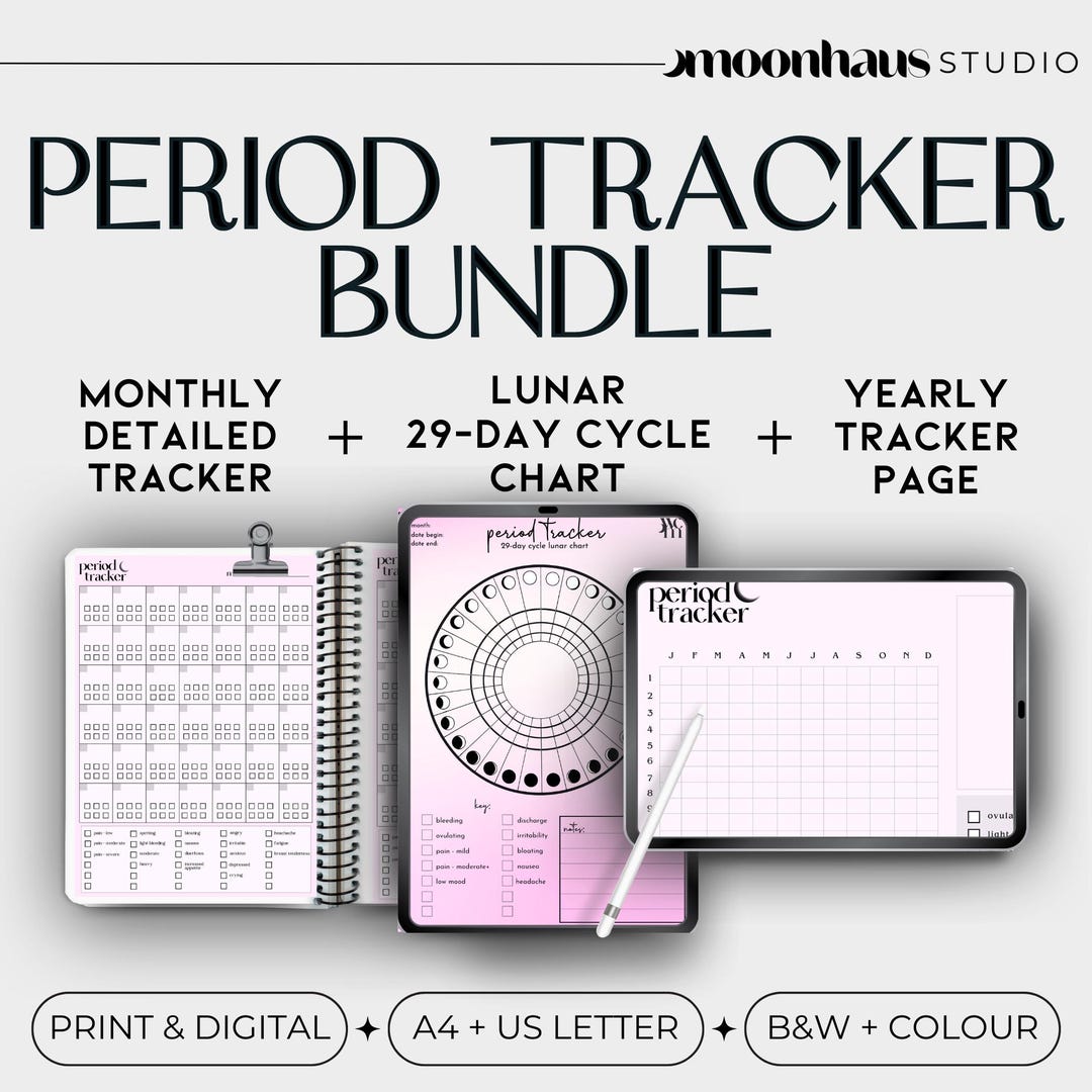 Period Tracker Set: Monthly and Yearly for Endo, PCOS, Ovulation ...