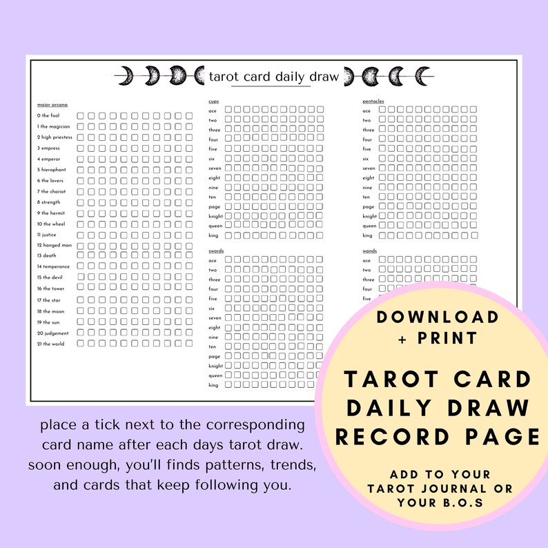 Tarot Card Daily Draw: Record Check List Journal Page - Etsy