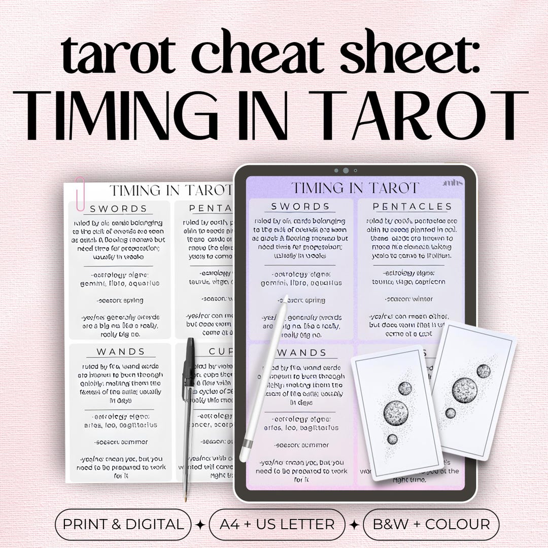 Tarot Cheat Sheet: Timing in Tarot Keywords, Card Meanings for ...