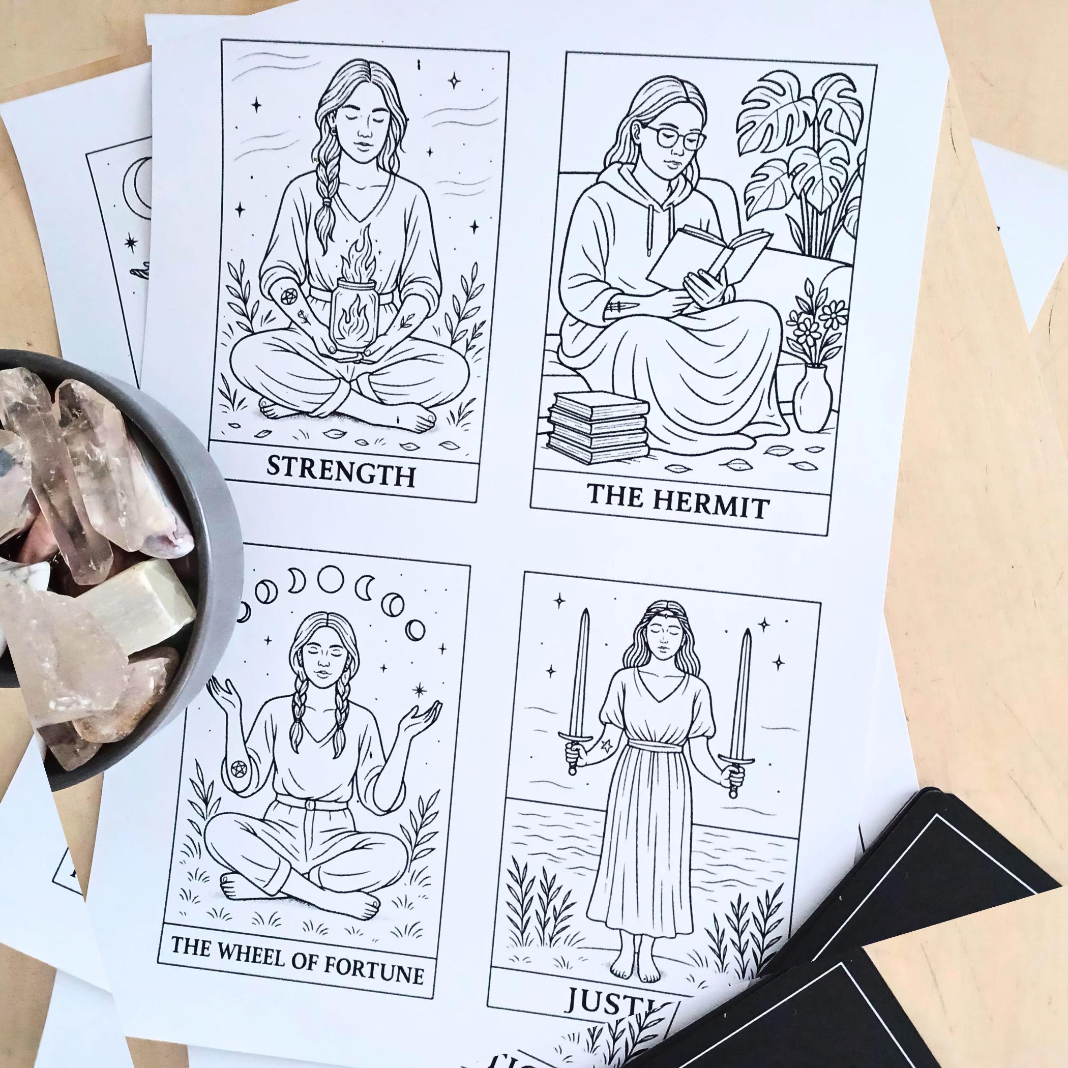 78 Tarot Card Colouring Pages Deck, Printable Tarot Cards to Colour In ...