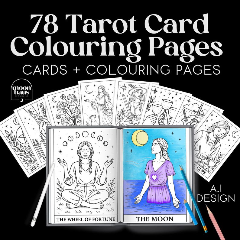78 Tarot Card Colouring Pages Deck, Printable Tarot Cards to Colour ...
