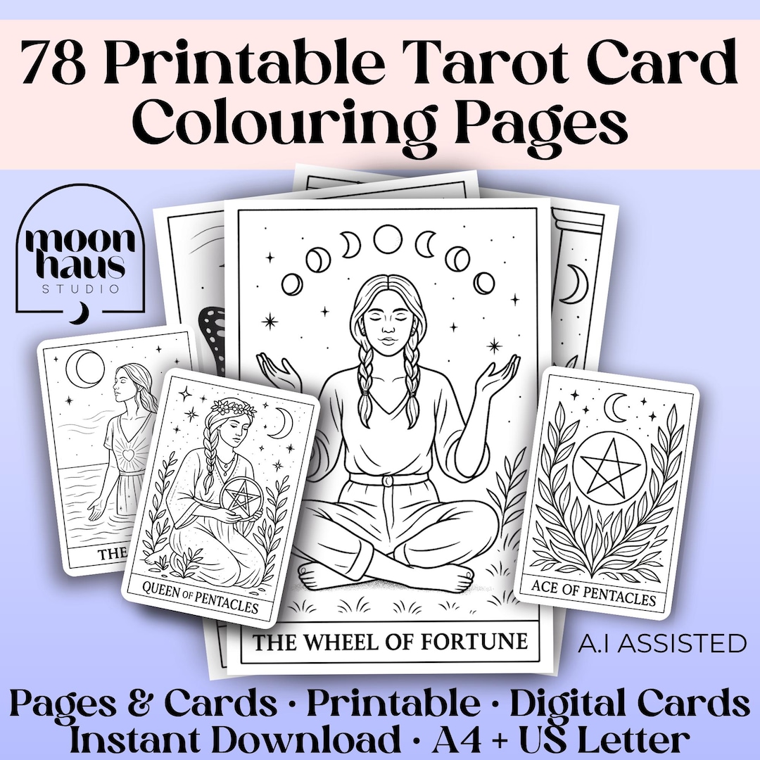 78 Tarot Card Colouring Pages Deck, Printable Tarot Cards to Colour ...