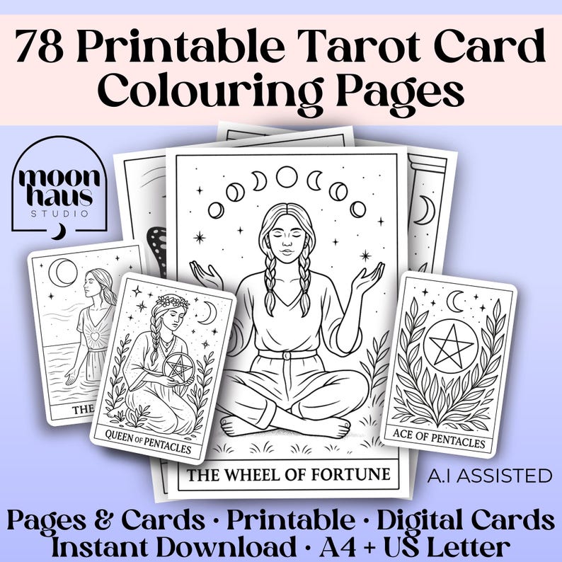 78 Tarot Card Colouring Pages Deck, Printable Tarot Cards to Colour ...