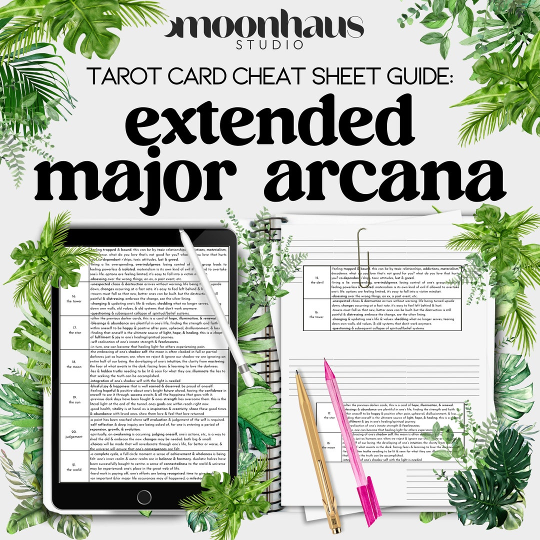 Tarot Cheat Sheet: Extended Major Arcana Printable Tarot Journal ...
