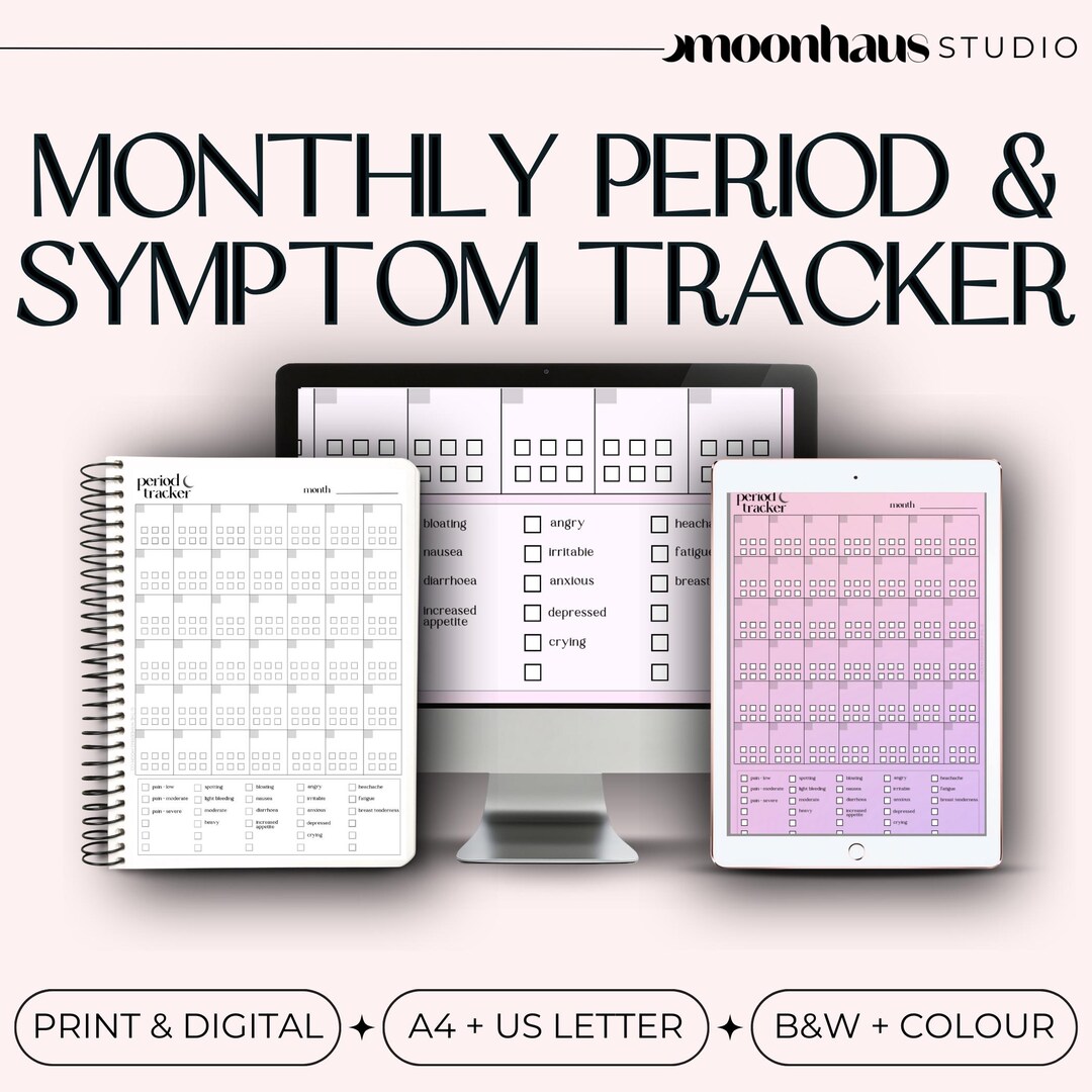 Period Symptom Tracker Set | Printable Calendar, Yearly Wellness ...