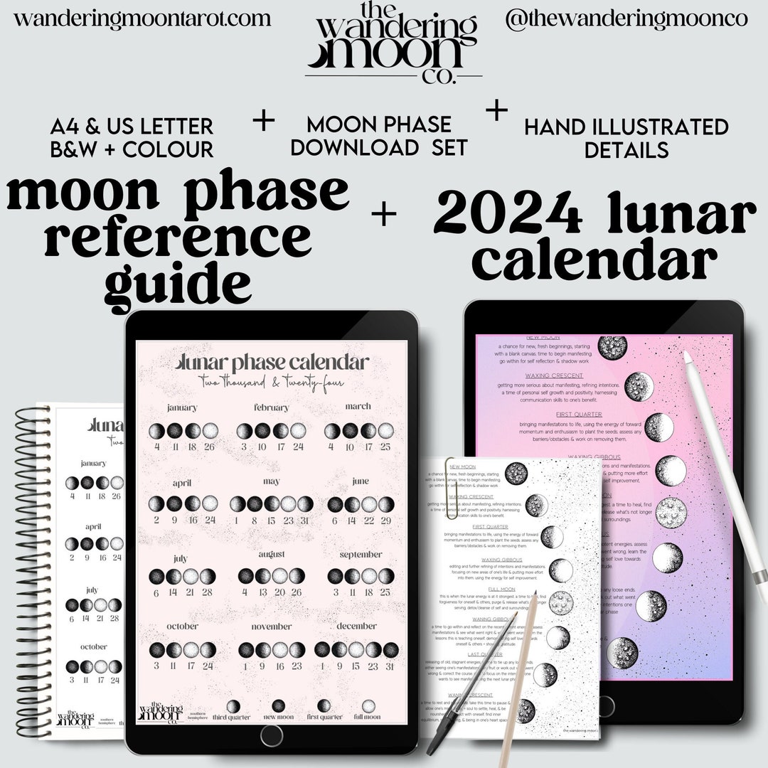 2024 Moon Lunar Calendar With Moon Phase Cheat Sheet Set PDF - Etsy