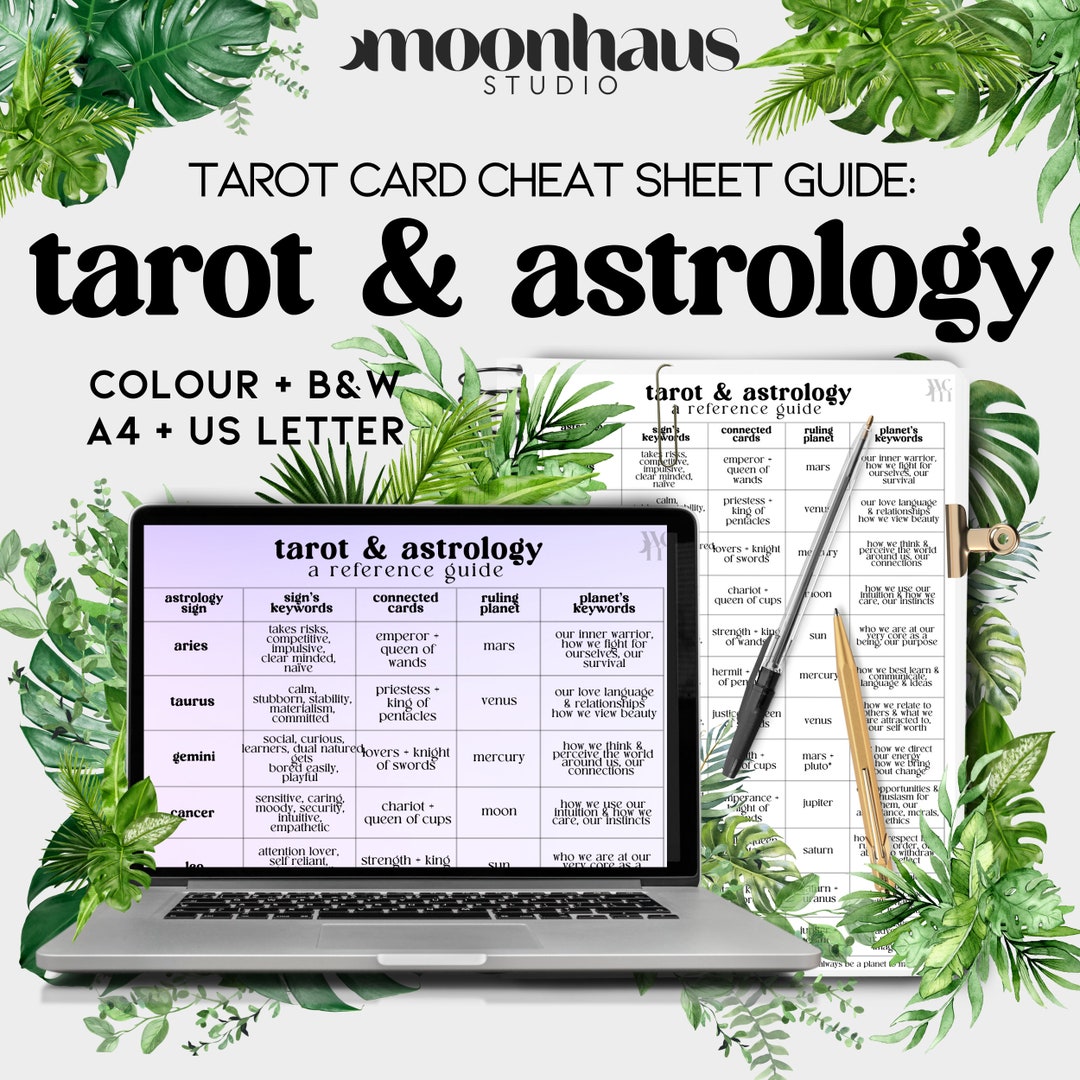 Tarot & Astrology Cheat Sheet Keywords, Zodiac, Planets, Major Arcana ...