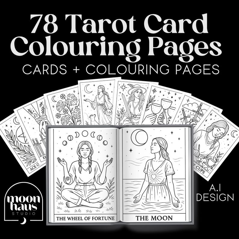 78 Tarot Card Colouring Pages Deck, Printable Tarot Cards to Colour ...