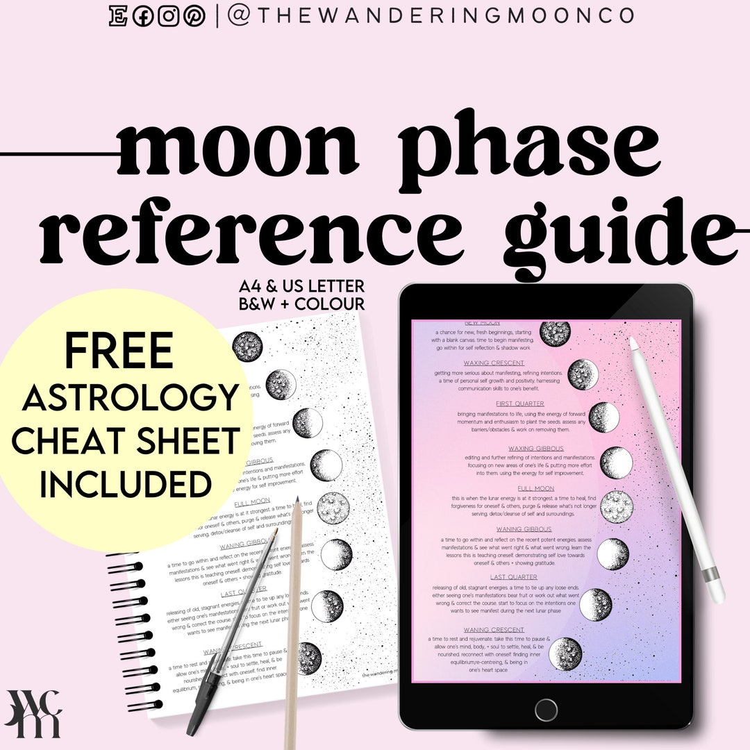Reference Guide: the Moon Phases Cheat Sheet, Digital PDF, BOS ...