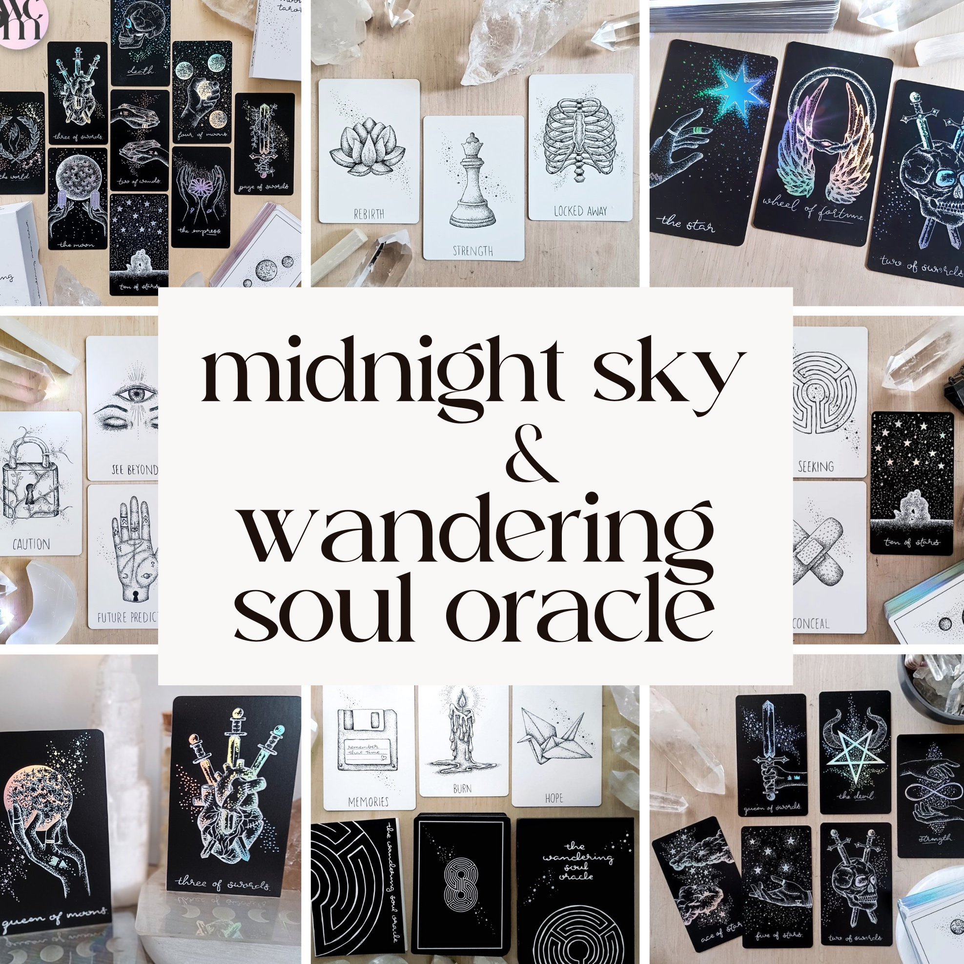 Indie Holographic Black Tarot & Oracle Deck Set – Hand Drawn, Artist ...