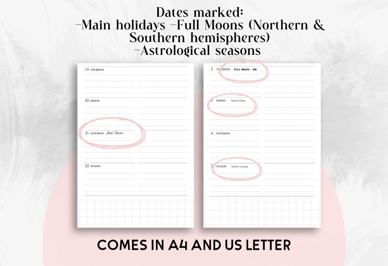 2026 Planner: Digital Printable Calendar PDF | Week on Two Pages | Moon ...