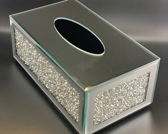 Cube Tissue Box Silver Crushed Crystal Mirror Diamond Diamante - Etsy