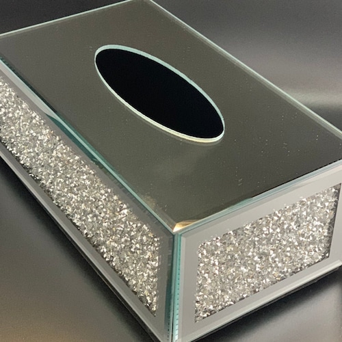 Cube Tissue Box Silver Crushed Crystal Mirror Diamond Diamante - Etsy