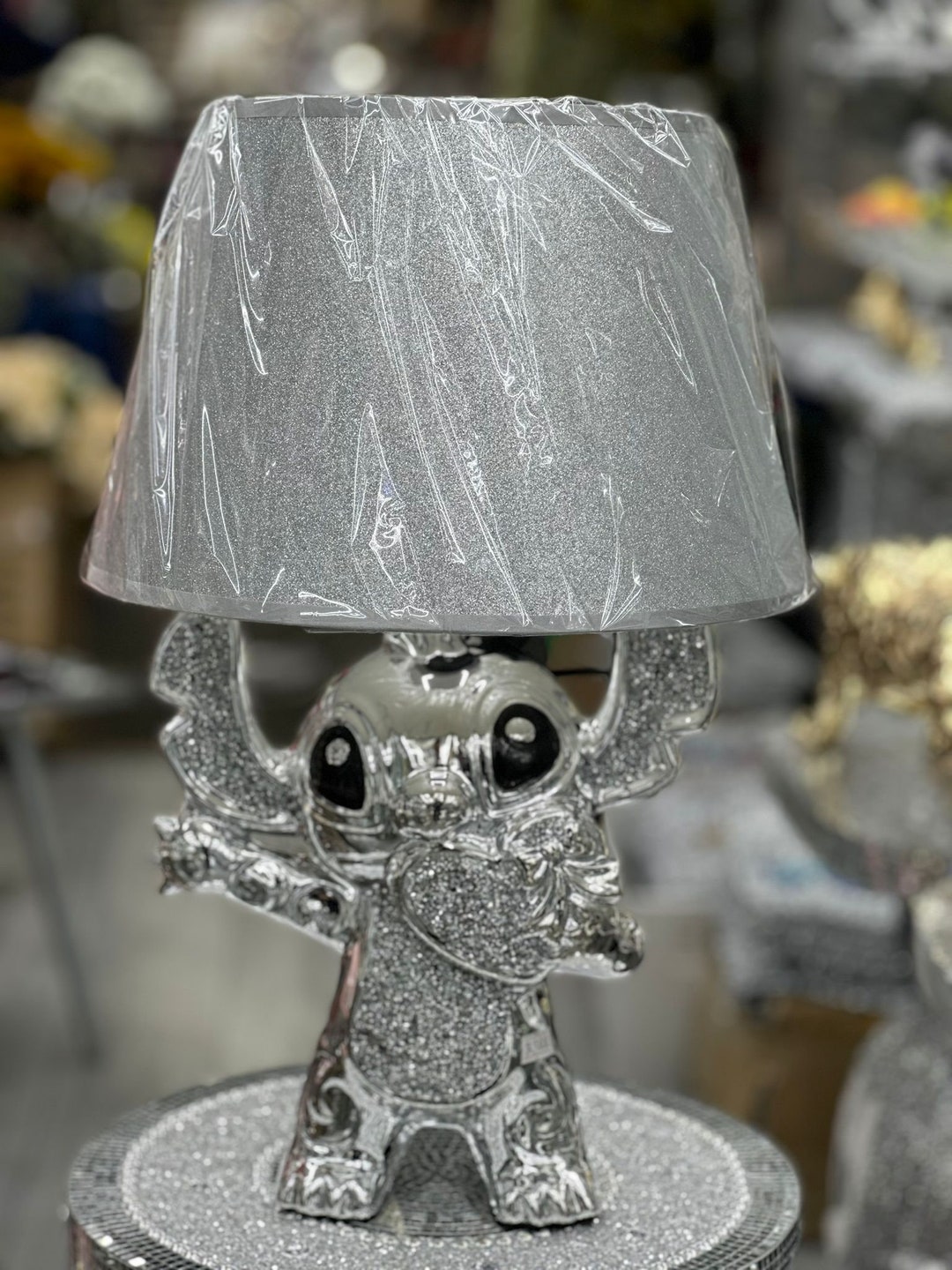 XL Sparkly Bling Silver Crushed Diamond Silver Stitch Table Lamp With ...