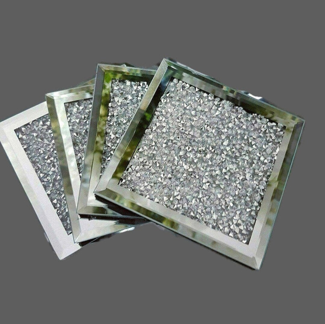 Glass Coasters, CRYSTAL COASTER SET, Table Coasters, Mirrored Crushed ...