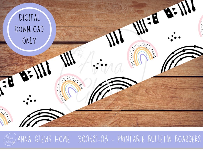 Classroom Bulletin Board Border Pastel Boho Rainbow Pattern Decor Low ...