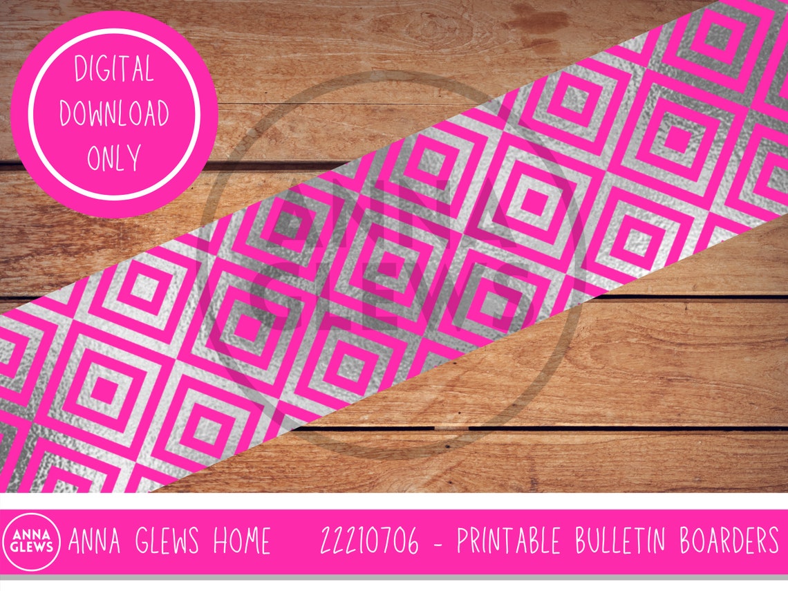 Classroom Bulletin Board Border Silver Pink Geometric Pattern Classroom ...